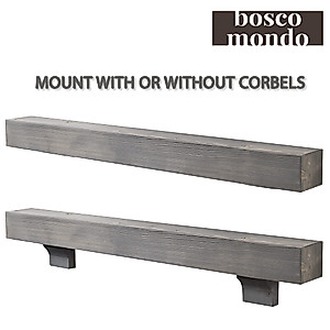 BoscoMondo Rustic Fireplace Mantel Shelf with Corbels- Pine Wood - Wall Decor, Mounted Farmhouse Shelving (72", Grey)