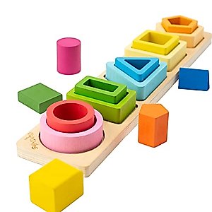 Symdiro Montessori Toys for 1 2 3 Year Old Boys Girls-Wooden Sorting & Stacking Toys for Baby Toddlers,Educational Shape Color Sorter Preschool Kids Gifts
