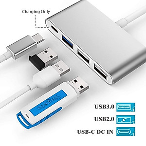 USB Hub Portable USB Hub Type C to Type C and USB 3.0 USB 2.0 Port HUB Adapter for New MacBook Pro with Touch Bar(Gold) (Color : Silver)