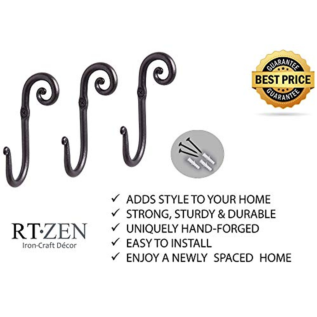 RTZEN Wrought Iron Bathroom Accessories Set, Decorative Bath Towel Bar, Set of 3 Decorative Hooks and Toilet Paper Holder