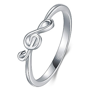 BoRuo 925 Sterling Silver Ring -Stackable Music Note Band - Comfort Fit Silver Rings Women - Music Note Silver Band Ring - Fine Jewellery Stackable Ring, 2mm, Size 8