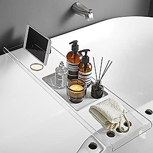 Clear Bathtub Tray Caddy, Bath Tub Rack Shelf, Luxury Bathroom Organizer Tablet Holder, Acrylic SHUNLI
