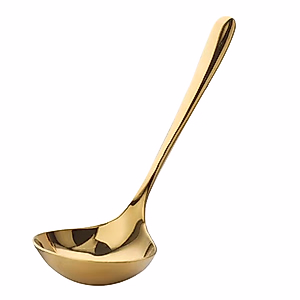 Soup Ladle, Stainless Steel Serving Spoon with Long Handle Golden Cooking Spoon for Stirring, Portioning and Serving Soups, Sauces, Batter