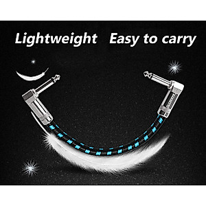 BARDESTU Guitar Patch Cables, 2 Pack 6 inch 1/4 Right Angle Plugs Pedal Short Effect Cable Low Noise Guitar Pedalboard Patch Cords with 4 Picks for Instrument Effects and Pedal Boards