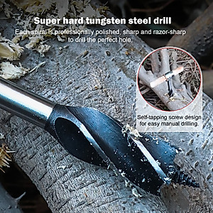 Wood Auger Drill Bit, 1.5" Survival Settlers Tools Scotch Eye Auger Bushcraft Gear And Equipment Manual Wood Auger Peg And Hole Maker Multitool With Leather Case For Camping And Outdoor Backpack (Beige)