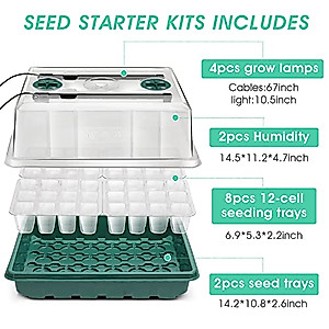 Ryscam Seed Starter Tray with Grow Light, 96-Cell Seed Starter Kit with Light, Seedling Starter Trays with Humidity Domes, Automatic Timer, Adjustable Light Indoor Gardening Plant Germination Trays