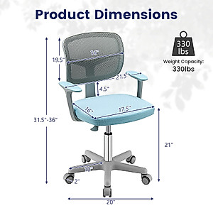 Giantex Kids Desk Chair, Height Adjustable Children Swivel Computer Chair with Y-Shaped Lumbar Support & Universal Casters, Mesh Kids Task Chair for Study, Boys Girls Aged 4-13, Blue