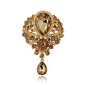 Wedding Bridal Big Crystal Rhinestone Bouquet Brooch Pin for Women (gold)