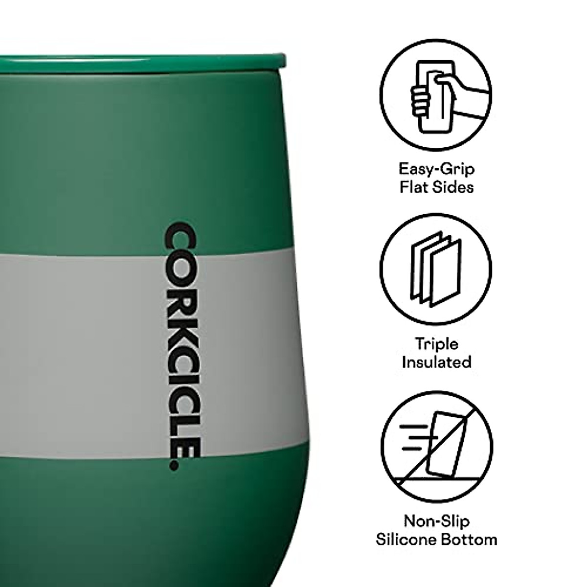 Corkcicle Harry Potter Slytherin Stemless Wine Glass Tumbler, Triple Insulated Stainless Steel Construction, Easy Grip Sides, Keeps Beverages Chilled for 9 Hours, 12 oz