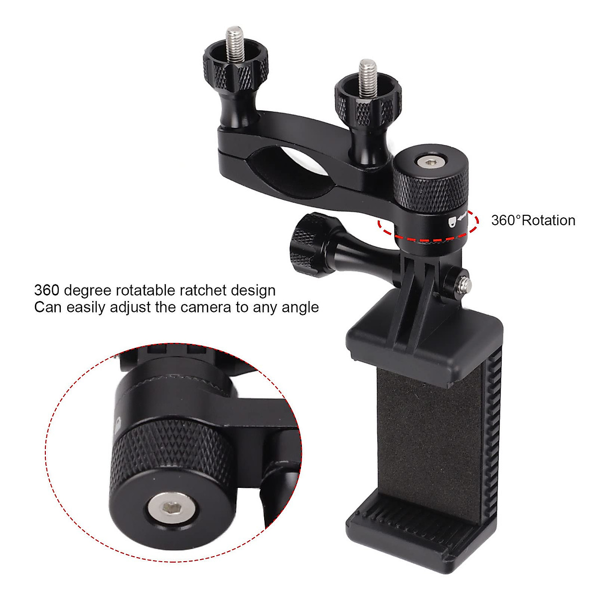 Bike Camera Holder, 360 Degree Rotation Motorcycle Camera Bracket Corrosion Resistance Slip Resistance Pad for Sports Camera