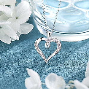 Billie Bijoux Silver Love Heart Necklace 925 Sterling Silver Platinum Plated Round CZ Woman's jewelry Gifts for Women