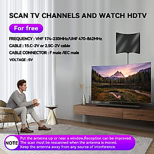 TV Antenna, 2023 Newest HDTV Indoor Digital TV Antenna 450 Miles Range with Amplifier Signal Booster 4K HD Free Local Channels Support All Television - 15ft High Performance Coax Cable (Black)