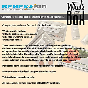 Pesticide Test Strips by RenekaBio, Food Pesticide Testers, Fruit Pesticide Test Kit, Pesticide Testing Equipment, Home Use Science Fair Projects Vegetables Fruits Marijuana 20 Test
