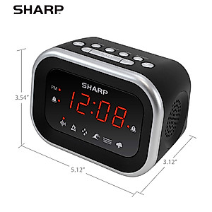 SHARP Dual Alarm Clock with Sound Machine with 6 Relaxing Sounds: White Noise, Campfire, Rain, Ocean, Brook, Thunderstorm, Easy to Use, Red LED Display