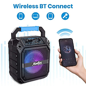 Moukey Karaoke Machine Speaker with Microphone - Bluetooth Portable PA Stereo System with 6.5'' Speaker, Wireless Mic, DJ Lights, FM Radio, Remote Control, Rechargeable, Supports TF Card/USB - MPS1