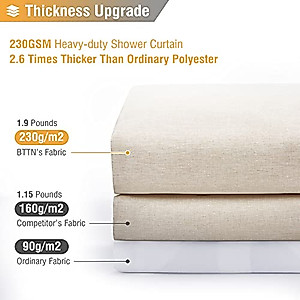 BTTN Fabric Shower Curtain, Linen Textured Heavy Duty Polyester Cloth Shower Curtain Set with 12 Plastic Hooks, Hotel Luxury Waterproof Decorative Shower Curtains for Bathroom - 72"x72" - Beige/Cream