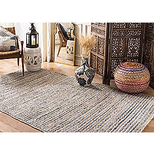 SAFAVIEH Cape Cod Collection 3' x 5' Natural / Blue CAP250A Handmade Flatweave Jute Area Rug