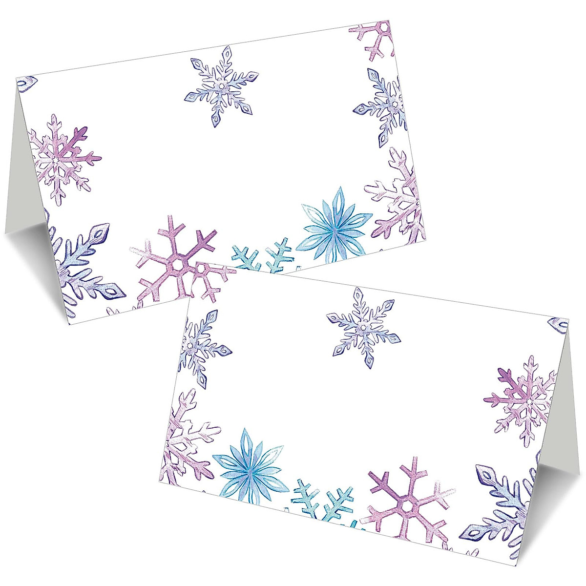 Whaline 50Pcs Christmas Place Cards Blue Purple Snowflake Seating Tent Name Cards Xmas Blank Folded Seat Assignment Setting Label for Wedding Baby Shower Party Supply
