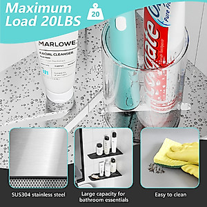 Qeke Shower Corner Shelf 304 Stainless Steel 12" Corner Shelf Bathroom Shampoo Holder for Shower Floating Corner Shelf for Wall, No Drilling, Brushed Nickel