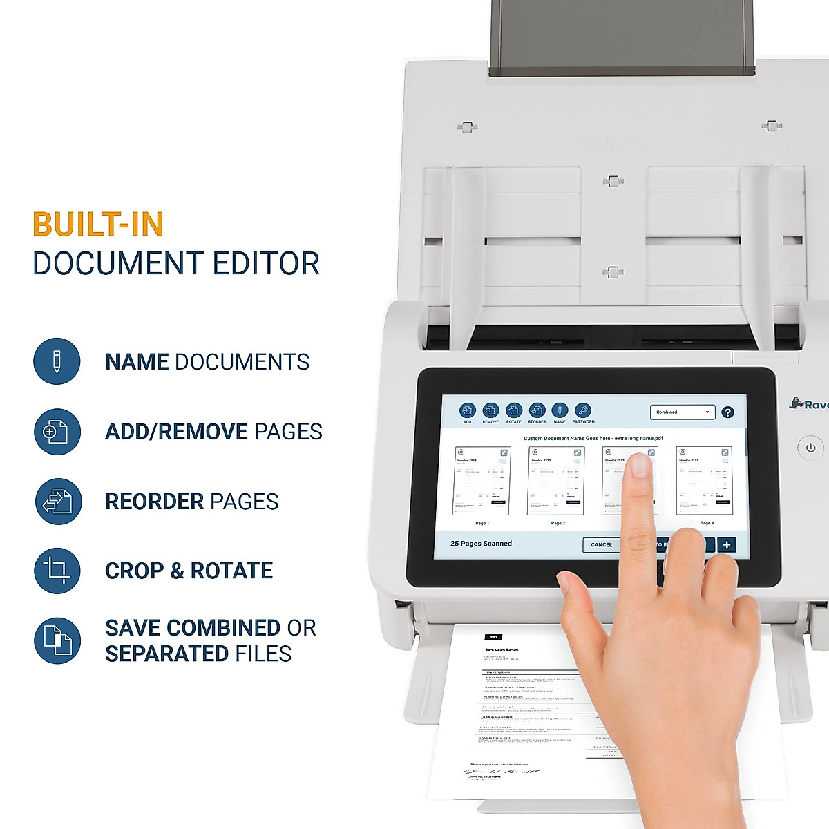 Raven Original Document Scanner - Huge Touchscreen, Color Duplex Feeder (ADF), Wireless Scanning to Cloud, WiFi, Ethernet, USB, Home or Office Desktop (2nd Gen)