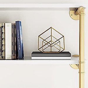 HOMEKAYT Industrial Pipe Shelving Wall Mounted Rustic Wood Shelf Industrial Floating Shelves (Gold 3-Tier, 24'')