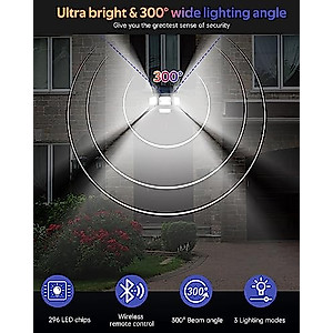 UTEBIT Solar Motion Sensor Flood Light, 4 Heads LED Security Lights, IP65 Waterproof Outdoor Wall Light, 3000LM Snowflake Lights, USB Chargeable 3 Modes Garden Yard Solar Lights for Outside