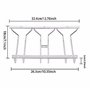 Dianoo 18cm Wine Glass Rack Under Cabinet, Wine Glass Holder, Hanging Stemware Rack, Metal Chrome Finish, 3 Rows