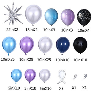 Galaxy Space Balloon Arch Garland Kit for Outer Space Party Decorations,144Pcs Chrome Metallic Blue Purple Silver Navy Blue Black Balloons for Boys Kids Space Themed Baby Shower Party Supplies