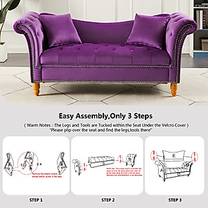 Betoko Velvet Loveseat Sofas Couches with Storage Seat Flared Rolled Arm 2 Seater Sofa for Living Room Bedroom Button Tufted Small Couch with Solid Wood Legs (Purple)