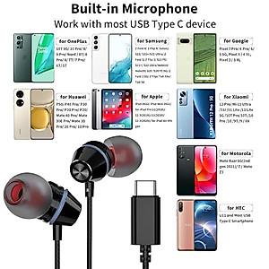 USB C Headphones with Mic for iPad Air 2024 Samsung S24 Ultra S23 S22 A55 A35 iPhone 15 Pro Max, USB Type C Wired Earbuds In-ear Headset for OnePlus Open 12 11 9 Galaxy Z Fold 5 Google Pixel 8 Pro 7 6