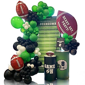 Football Party Balloon Garland Kit,119 Pcs Black White Green Balloons Arch with Football Shaped Mylar Foil Balloons for Kids Boys Teenagers Sport Theme Birthday Super Sunday Touchdown Party Decoration