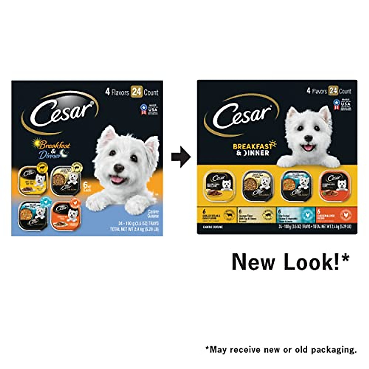 CESAR HOME DELIGHTS Adult Wet Dog Food & Classic Loaf in Sauce Breakfast & Dinner Variety Pack, (24) 3.5 oz. Easy Peel Trays