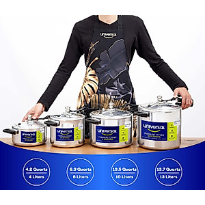 Universal 4.2 Quart / 4 Liter Pressure Cooker, 5 Servings, Pressure Canner With Multiple Safety Systems and Heat Resistant Handles For Can, Soup, Meat, Beans