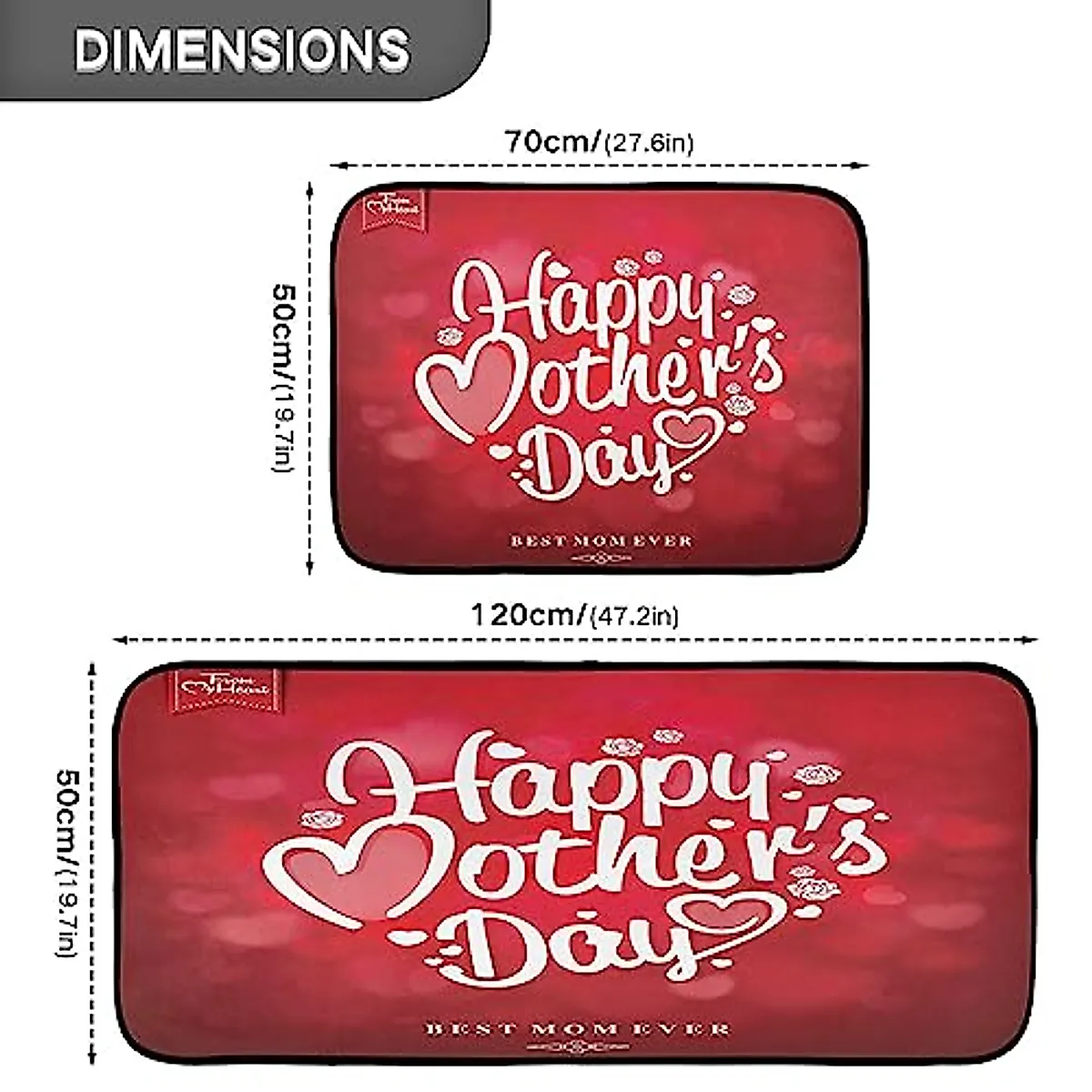 ALAZA Happy Mothers's Day Red Kitchen Mat Set 2Piece,Super Absorbent Kitchen Rugs Mats Non Slip Waterproof Easy Clean Carpets Rugs for Kitchen Floor Sink Laundry Runner Area Rug Carpet