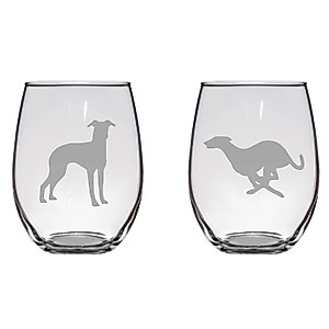 Greyhound Set Etched Stemless Wine Glasses - Set of 2/4/6/8-20.5oz Glassware (Set of Two (2))
