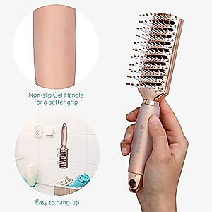 Navaris Vented Hairbrush - Vented Hair Brush with Gel Handle and Wide Set Bristles for Detangling and Styling Wet, Dry, Curly, Thick Hair - Rose Gold