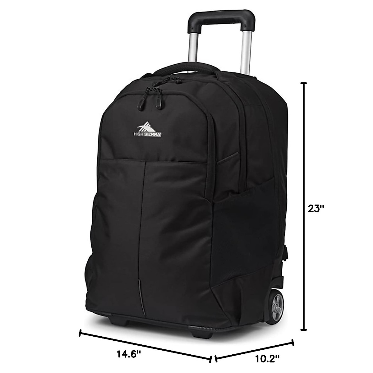 High Sierra Powerglide Pro Wheeled Backpack with 360 Degree Reflectivity, Telescoping Handle, Dual Side Pockets, and Laptop Sleeve, Black