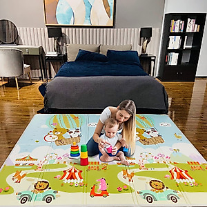 LuckyDove Baby Play Mat,Reversible Foldable Playmat,Portable Extra Large Thick Foam Crawling playmat for Infants,Babies,Toddlers,Indoor Outdoor Use,BPA Free Play Mat for Baby(with Travel Bag),78"*71"