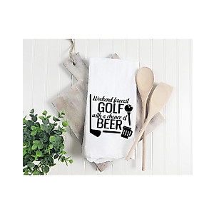 Weekend for cast Golf with a Chance of Beer - Dish Towel Kitchen Tea Towel Funny Saying Humorous Flour Sack Towels Great Housewarming Gift 28 inch by 28 inch, 100% Cotton, Multi-Purpose Towel