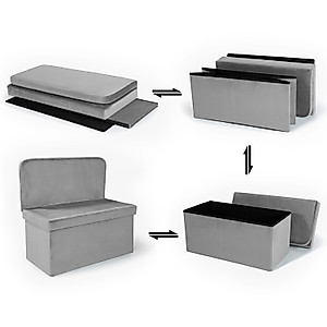 B FSOBEIIALEO Folding Storage Ottoman with Seat Back Footstool Space-Saving Room Organizer Cube Box for Seating & Resting (Grey, Large)