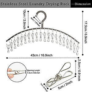 JDGOOMA 2 Pack Stainless Steel Laundry Drying Rack Windproof Clothes Hangers with 20 Clips for Drying Socks,Towels,Diapers,Bras,Baby Clothes,Underwear,Scarfs,Hats,Gloves - Upgraded Type