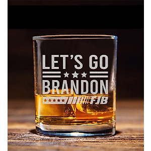 NeeNoNex Let's Go Brandon - Laser Engraved Whiskey Glass Funny and Sarcastic Design for Republicans Conservative Gift