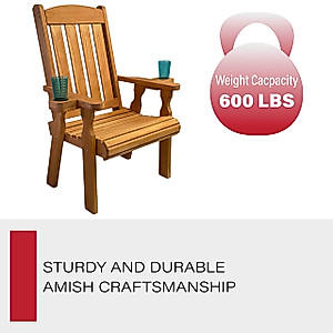 Amish Casual Heavy Duty 600 Lb High Back Mission Treated Patio Chair with Cupholders (Cedar Stain)