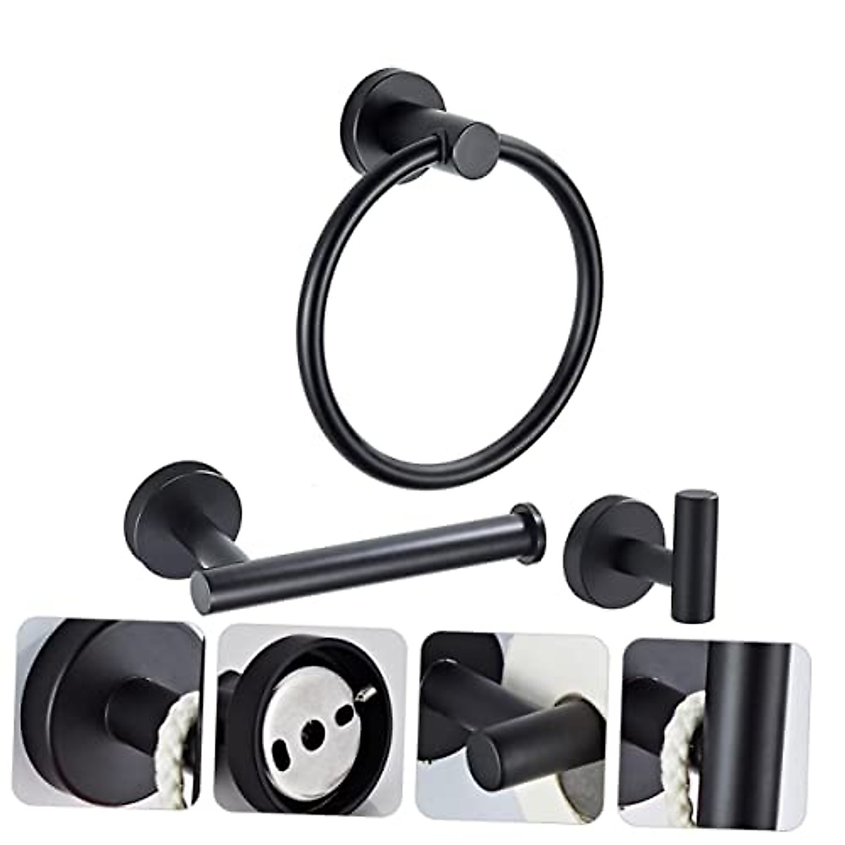 Angoily 6 Pcs Towel Ring Set Steel Towel Rod Wall Mounted Hooks Paper Towel Wall Hange Bath Towel Set Black Toilet Paper Stand Black Towel Ring Wall-Mounted Towel Ring Paper Towel Holder