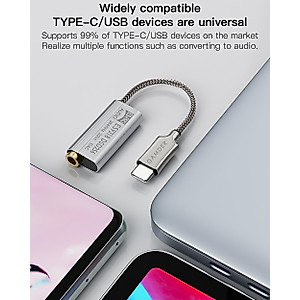 GAMDER USB Type C to 3.5mm DSD256 Hi-Fi Audio Chip Decoder 32bit 384kHz Headphone Amplifier Adapter DAC for Android Phone Mac Windows 10 （ES9318 Chip)