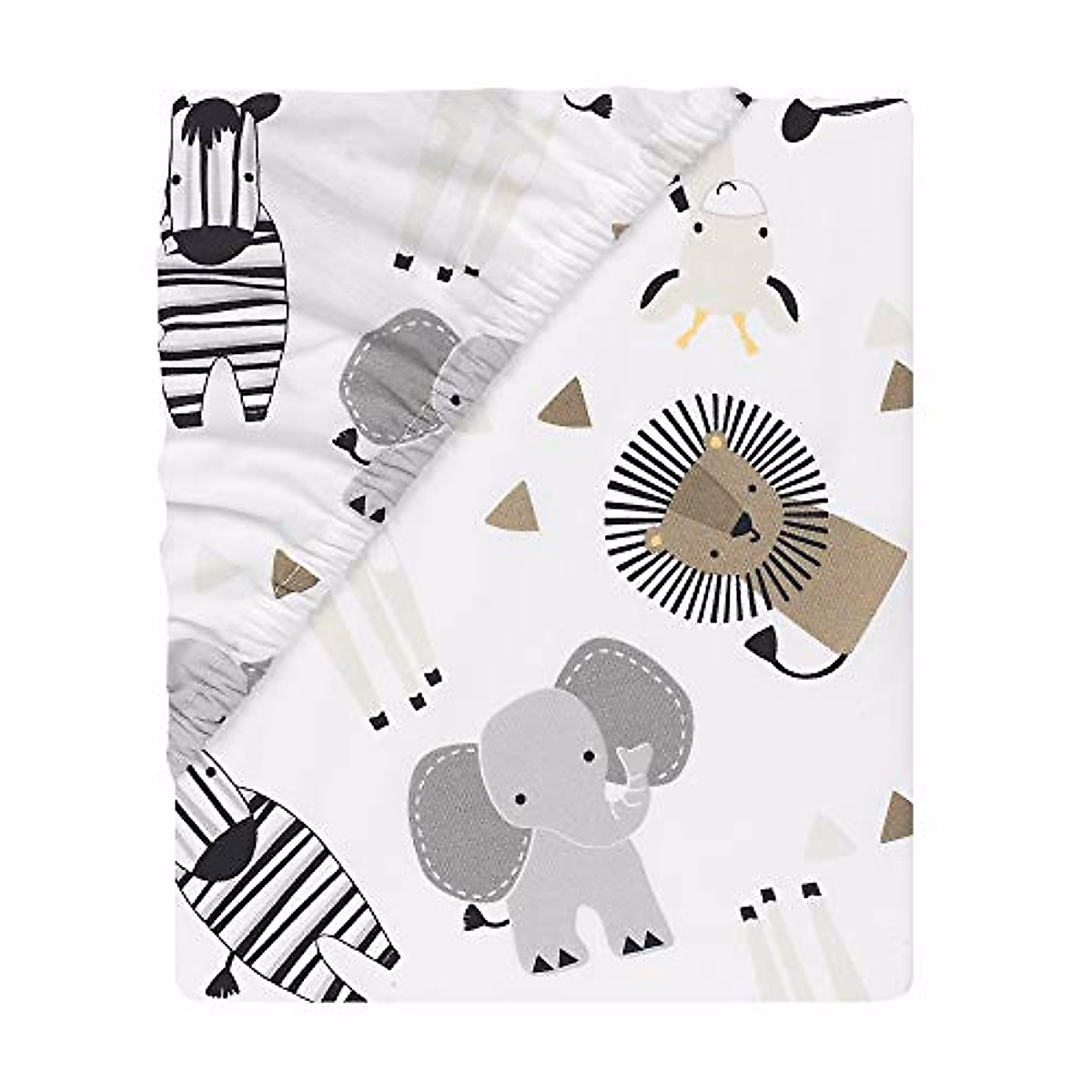 Lambs & Ivy Jungle Safari 100% Cotton White/Gray Elephant/Lion Fitted Crib Sheet