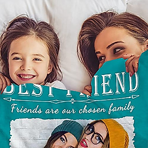 Lcyawer Custom Funny Best Friend Blanket with Photos, Personalized Bestie Blanket Gifts for Women, Birthday Gifts for Female Friends, Unique Long Distance Friendship Presents