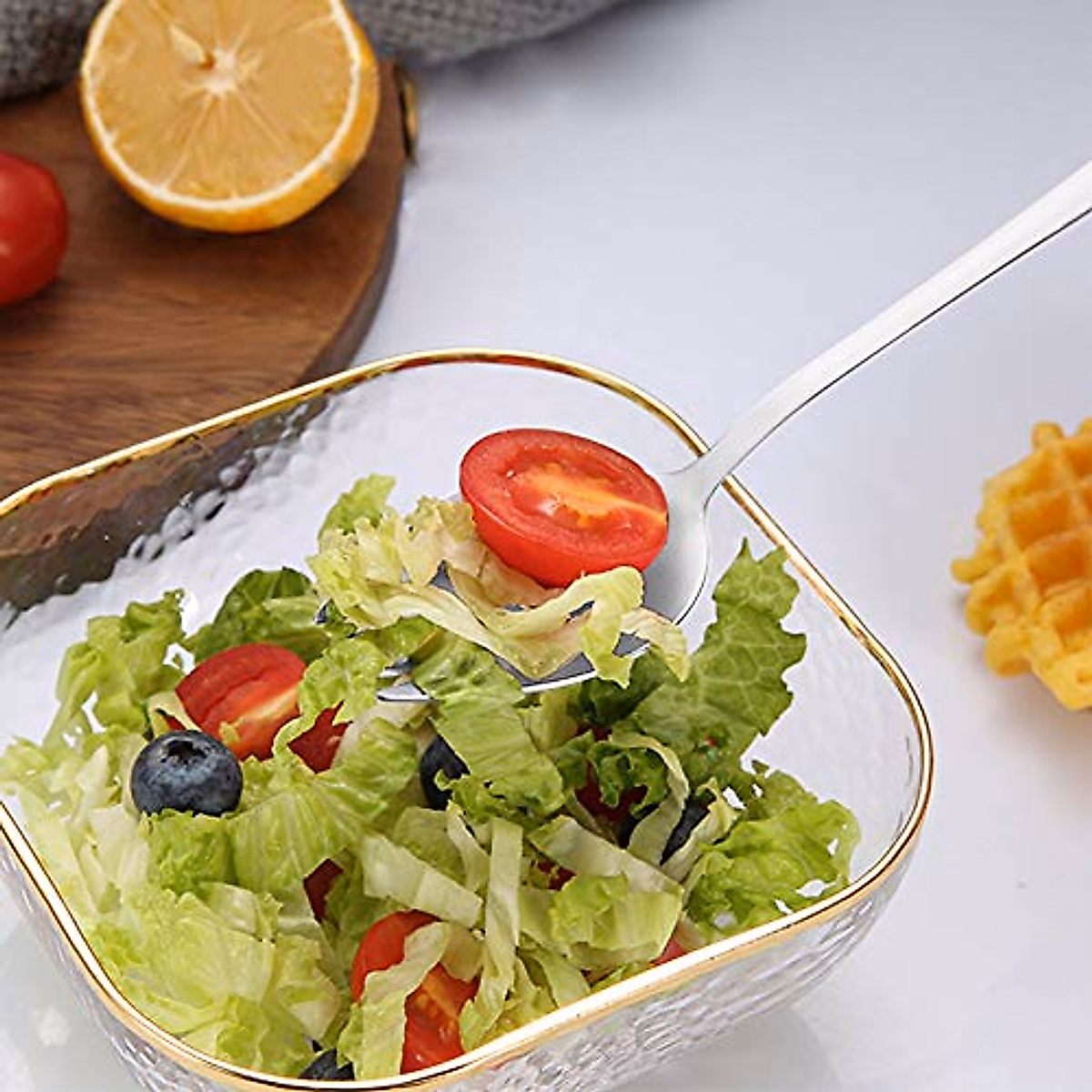 YFWOOD Sporks, 4-pack 18/10 Stainless Steel Sporks 7.4Inches Long Handle Dessert Spoons Ice Cream Spoons Salad Forks Flatware Set Reusable Fruit Appetizer Dessert Forks for Household Use or Camping