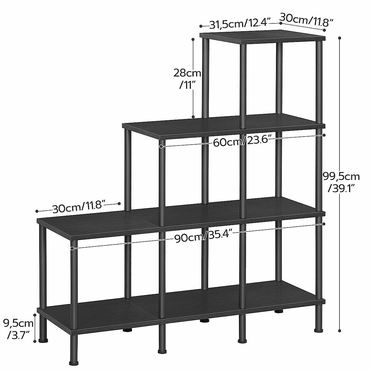 HOOBRO DIY Bookshelf Organizer, 4-Tier Cube Shelf Organizer, Industrial Stepped Bookcase, Ladder Shelf with 6-Cube Storage Organizer, Cube Bookcase, Cube Storage Shelf for Living Room, Black BB39CJ01