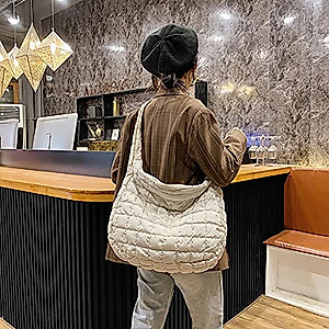 Quilted Bags for Women Lightweight Quilted Padding Shoulder Bag Down Cotton Padded Large Tote Bags Lattice Crossbody Bag Zip Closure